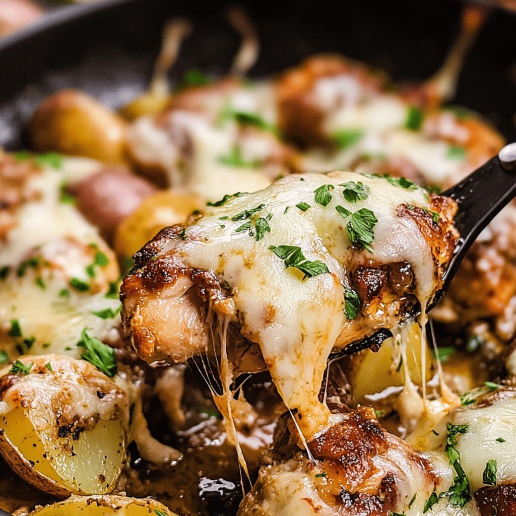 Sizzling Cheesy Skillet Garlic Parmesan Chicken & Potatoes Recipe ...