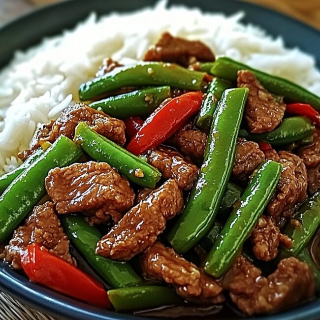 Sizzling Spicy Garlic Beef Stir-Fry with Green Beans & Rice Recipe ...