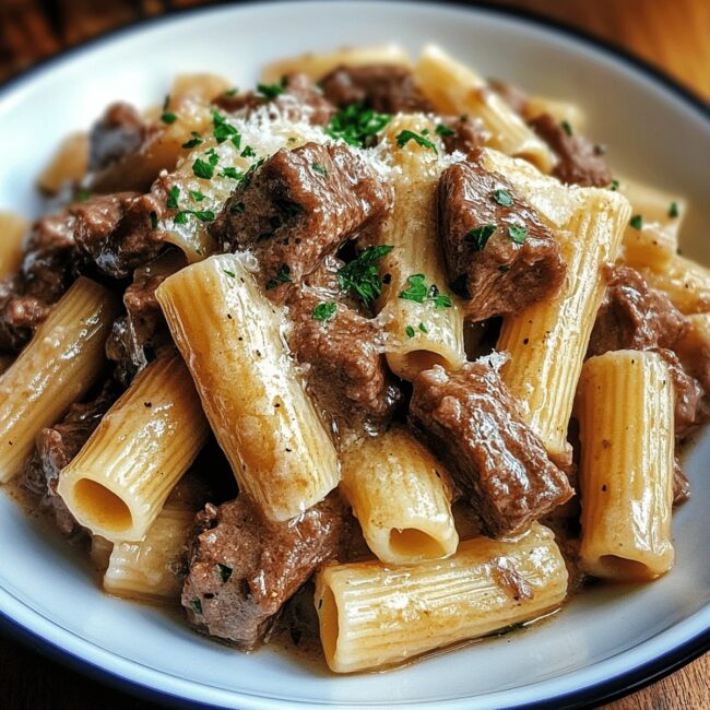 Irresistible Tender Garlic Parmesan Beef with Rigatoni Recipe - Dave's ...