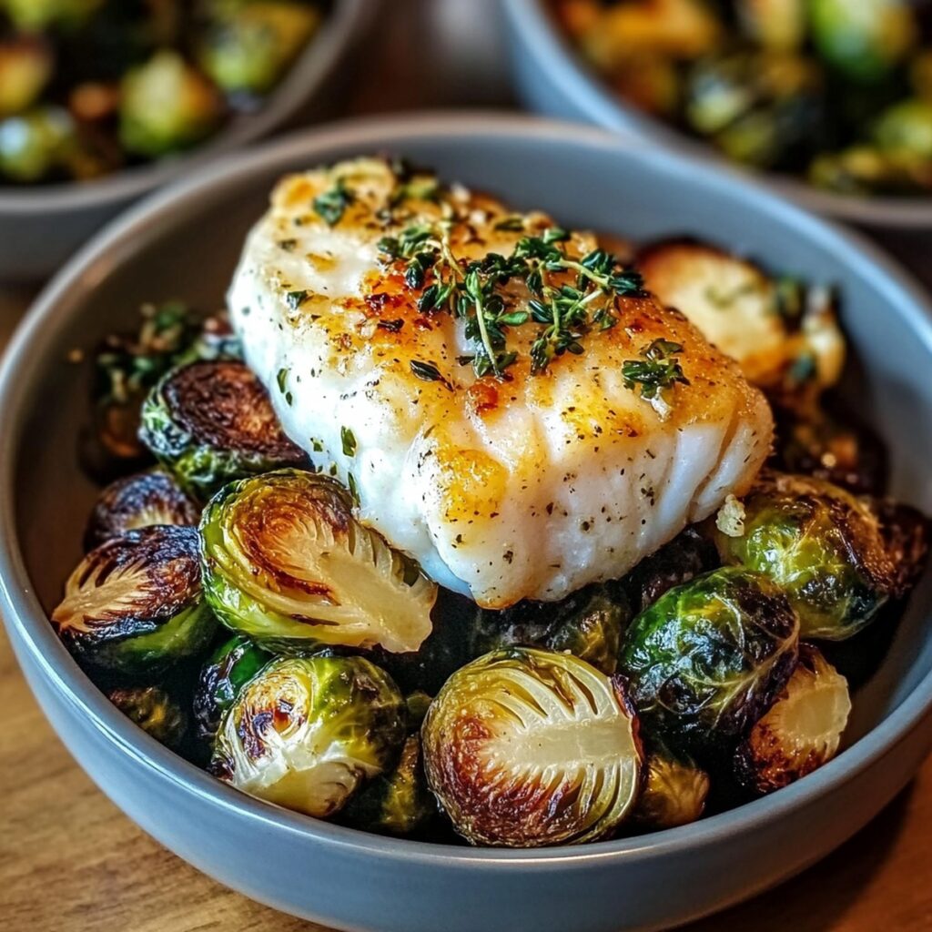 Perfect Lemon Garlic Butter Cod Bowls with Roasted Brussels Sprouts ...